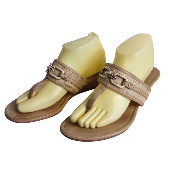 Coach | Shoes | Coach Sandals Women Virginia Slip On Beige Tan Wedge ...
